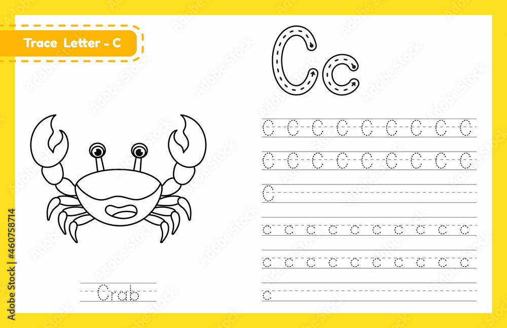 Trace letter C uppercase and lowercase. Alphabet tracing practice ...