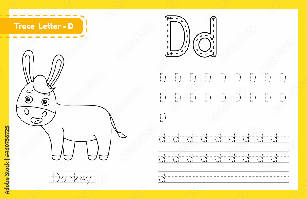 Trace letter D uppercase and lowercase. Alphabet tracing practice ...
