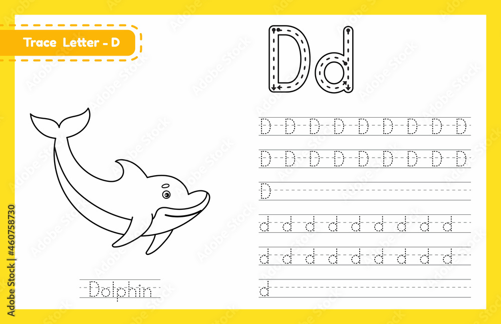 Trace letter D uppercase and lowercase. Alphabet tracing practice ...