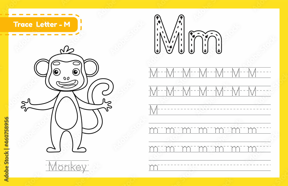 Trace letter M uppercase and lowercase. Alphabet tracing practice ...