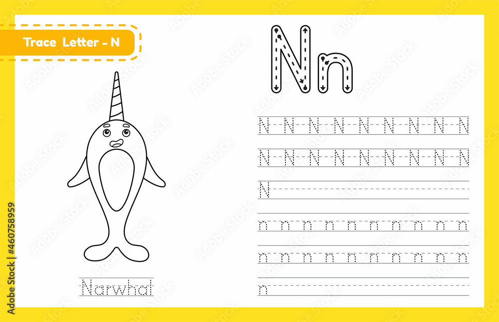 Trace letter N uppercase and lowercase. Alphabet tracing practice ...