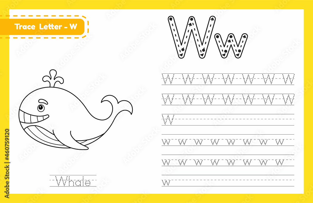 Trace letter W uppercase and lowercase. Alphabet tracing practice ...
