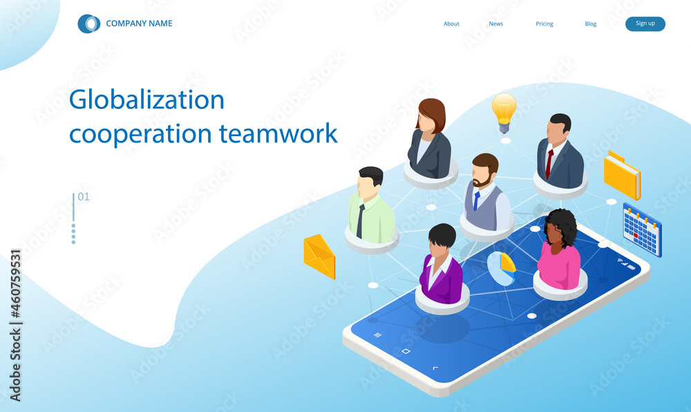 Isometric business and networking concept social, business network ...