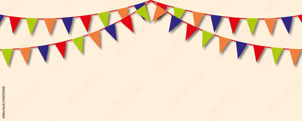 Paper colourful flags on pastel background. Design template for party ...