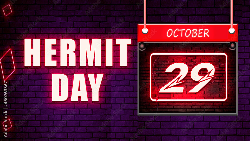 29 October Hermit Day Neon Text Effect on Bricks Background Stock ...