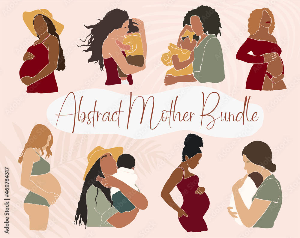 Set of faceless woman portraits. Abstract mother vector illustration ...