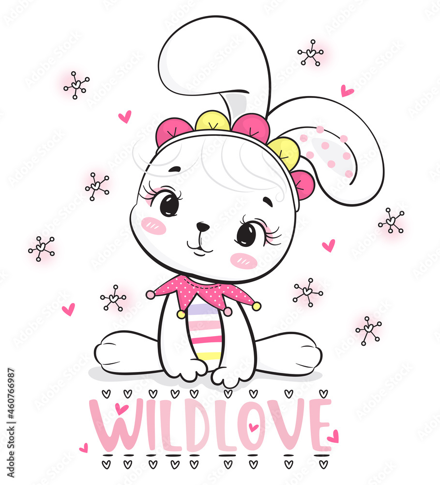Baby rabbit girl cartoon sitting on the floor isolated on white ...