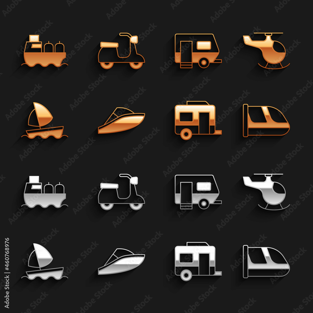 Set Speedboat, Helicopter, Train and railway, Rv Camping trailer, Yacht ...
