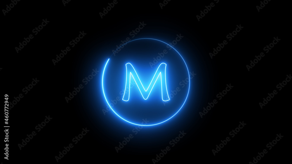 neon sign letter glowing with blue light. Glowing neon line in a ...