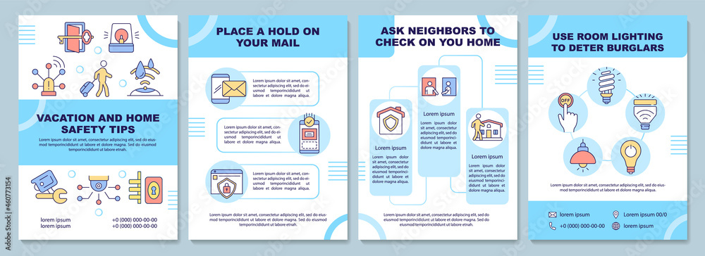 Vacation and home safety tips brochure template. Home security. Flyer ...