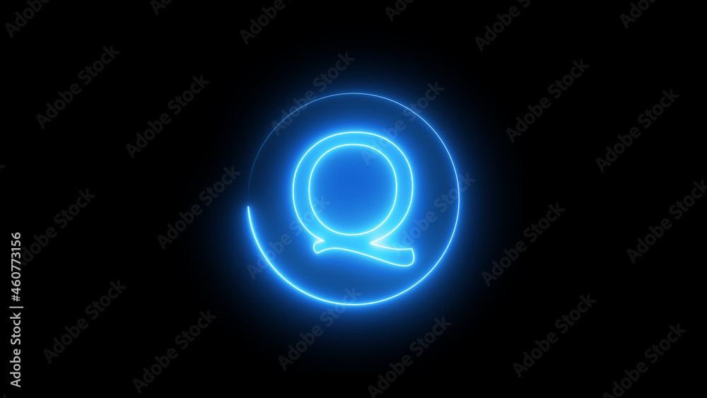 neon sign letter glowing with blue light. Glowing neon line in a ...