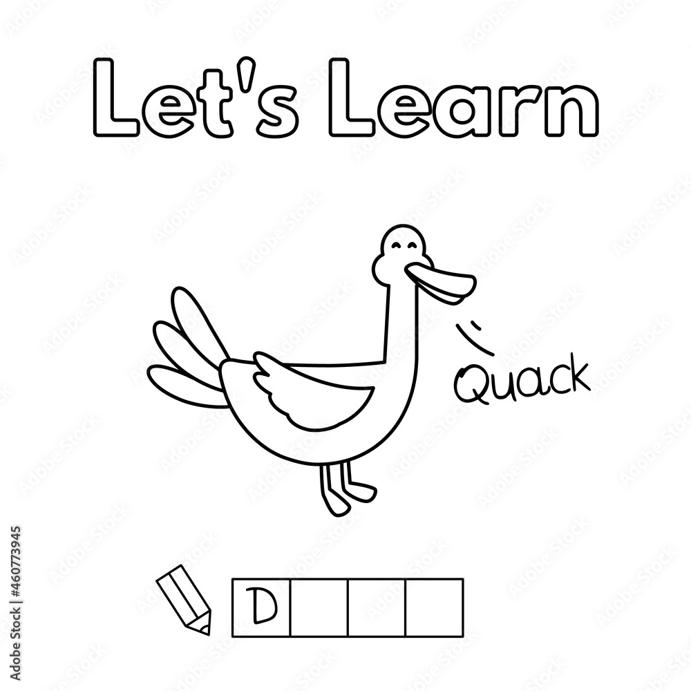 Cartoon duck learning game for small children - color and write the ...