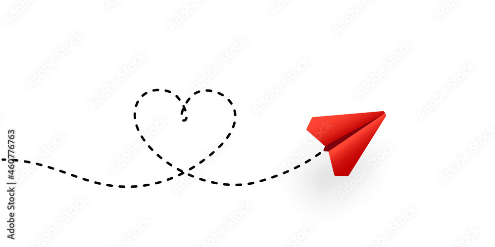 Paper plane and heart shape path illustration Stock Illustration ...