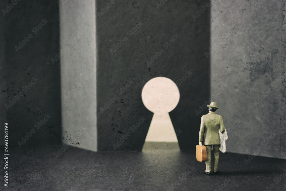 Man Walking Through Key Hole