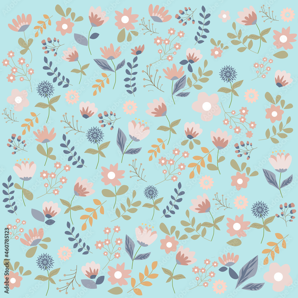 Fondo de flores en colores pastel sobre fondo azul. Stock Vector ...