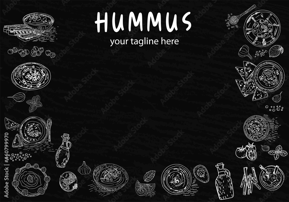Hummus Flyer Template Illustration Hand Drawn Illustration Pieces Of Hummus Design Template