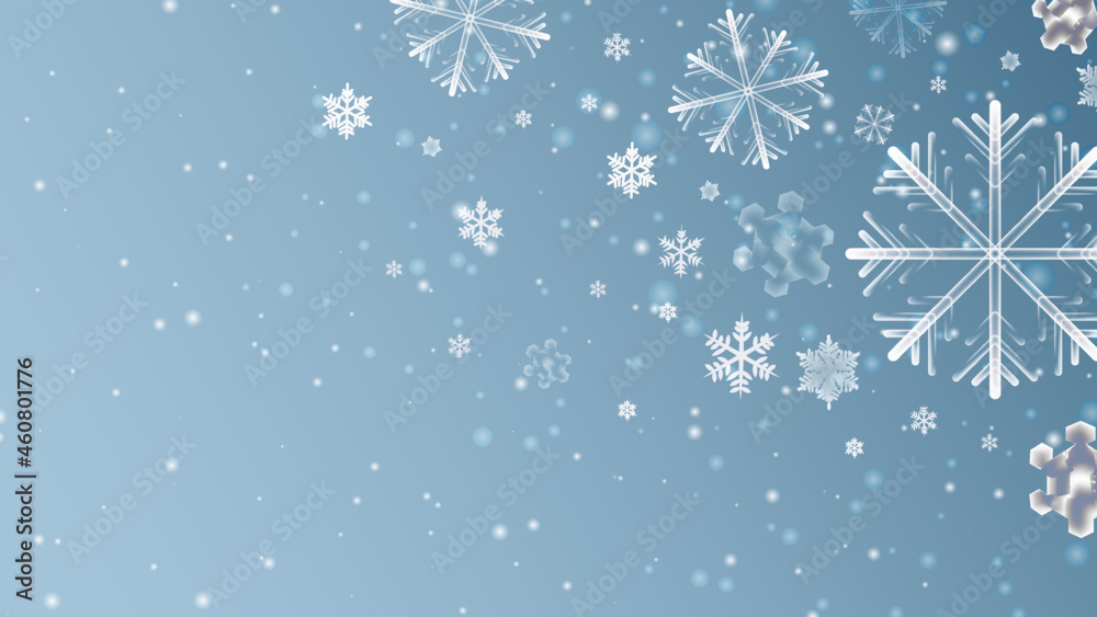 Winter blue background with snowflakes. Beautiful shining snowfalls ...