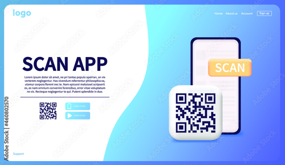 Smartphone scanning qr code. Download page of the mobile app. Web ...