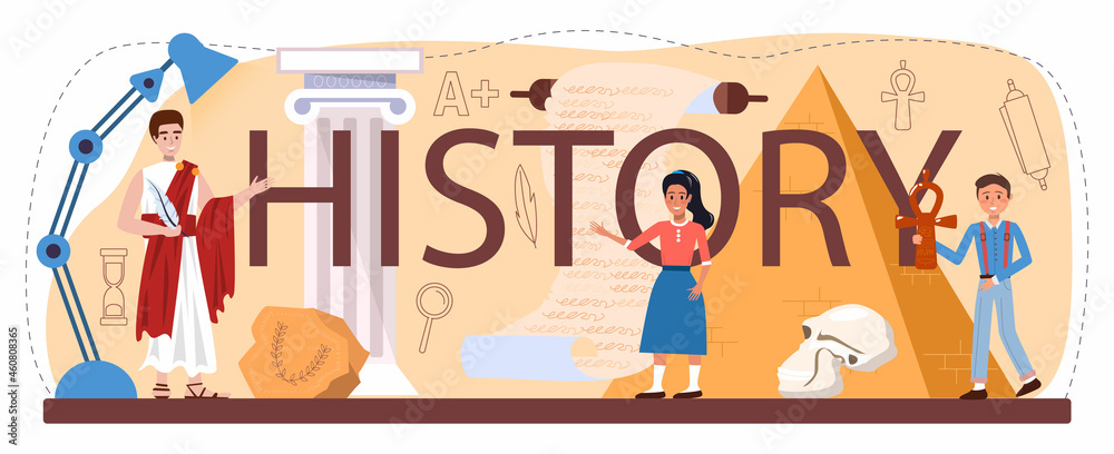 History typographic header. History school subject, knowledge Stock ...