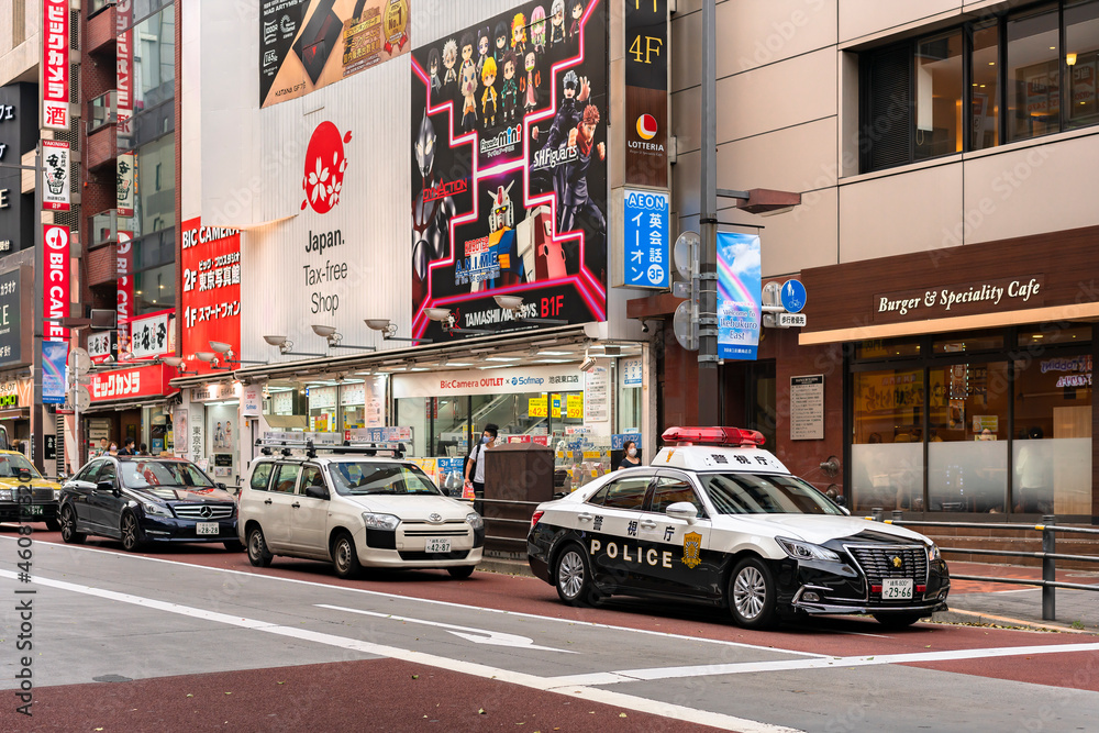 tokyo, japan - july 20 2021: Japanese police car with emergency beacons ...