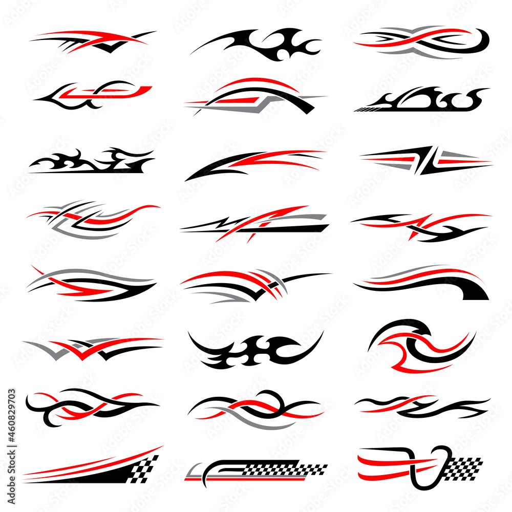 Vehicle stripes. Racing cars stylized flame and geometrical shapes ...