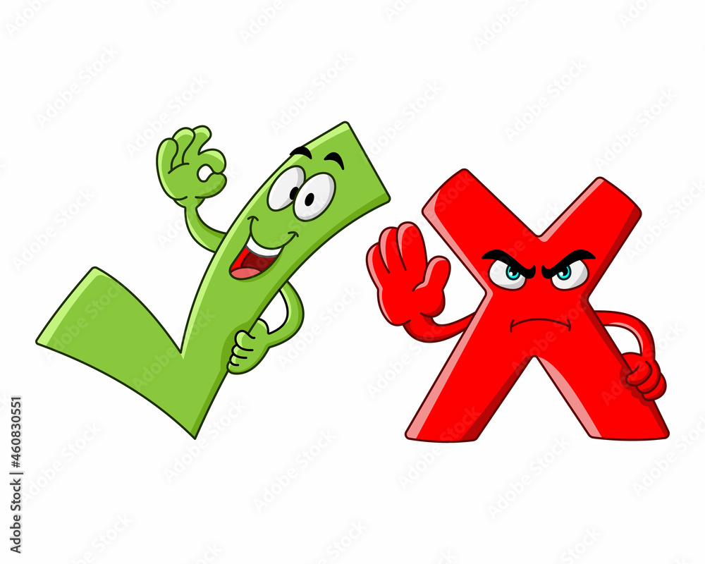 Cross And Check Cartoon Illustration Yes No Options Stock Vector ...