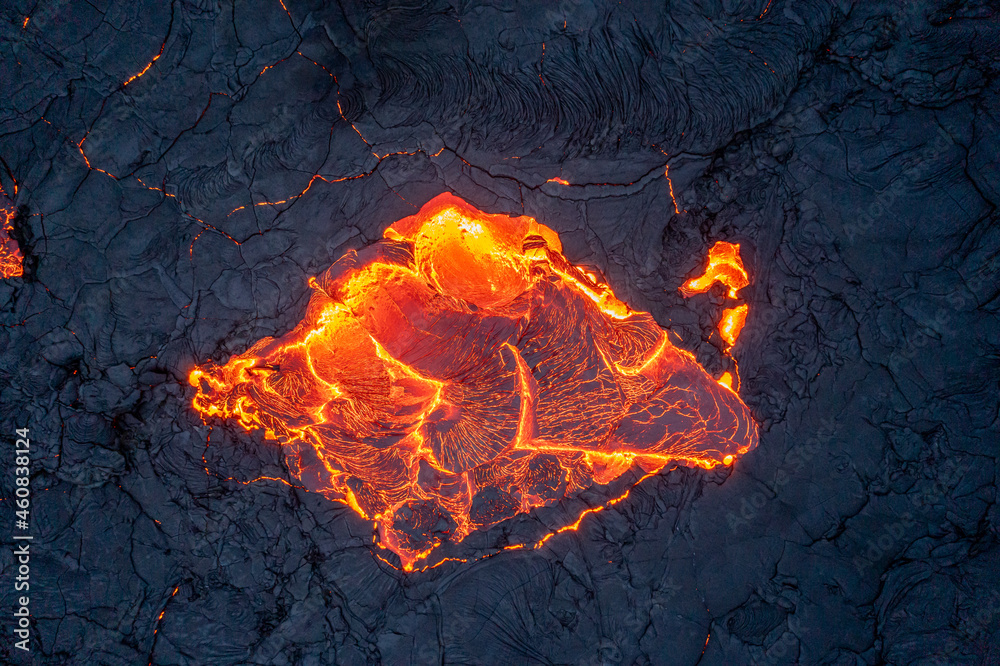 Heart-shaped patterns of lava from an active volcano eruption. Mount ...