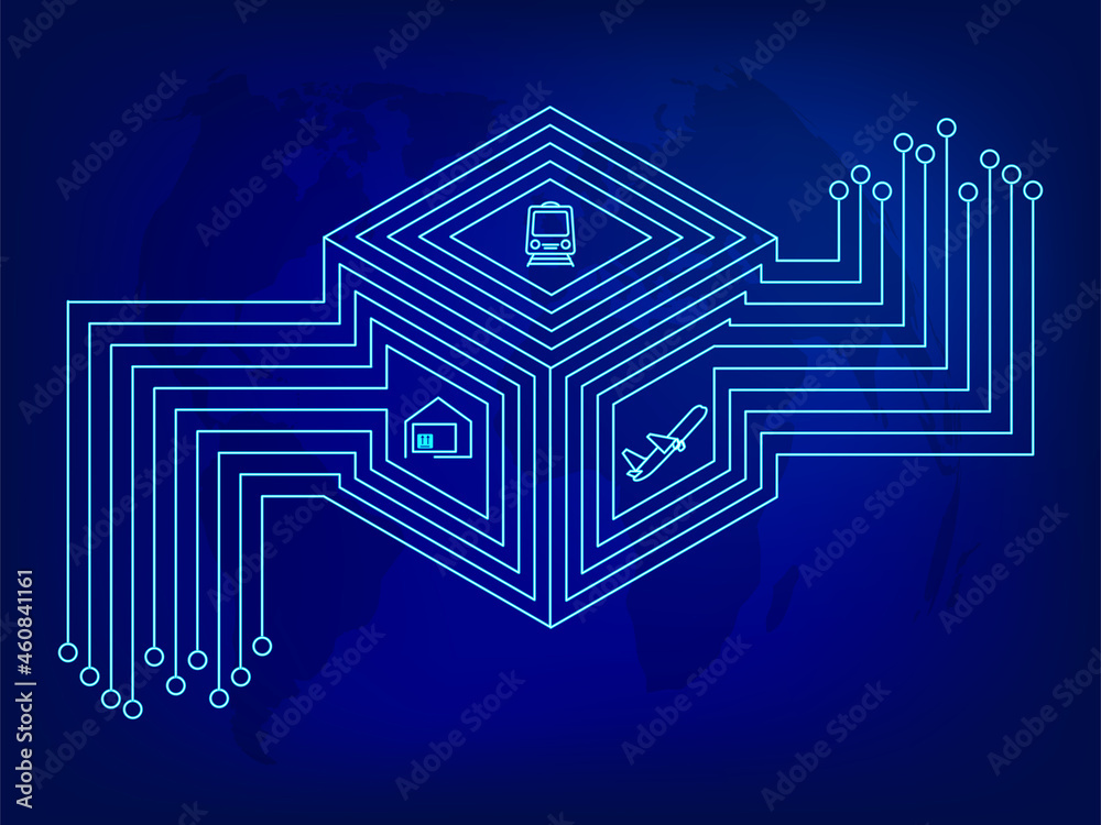 Global logistics network in blue. Map global logistics partnership ...