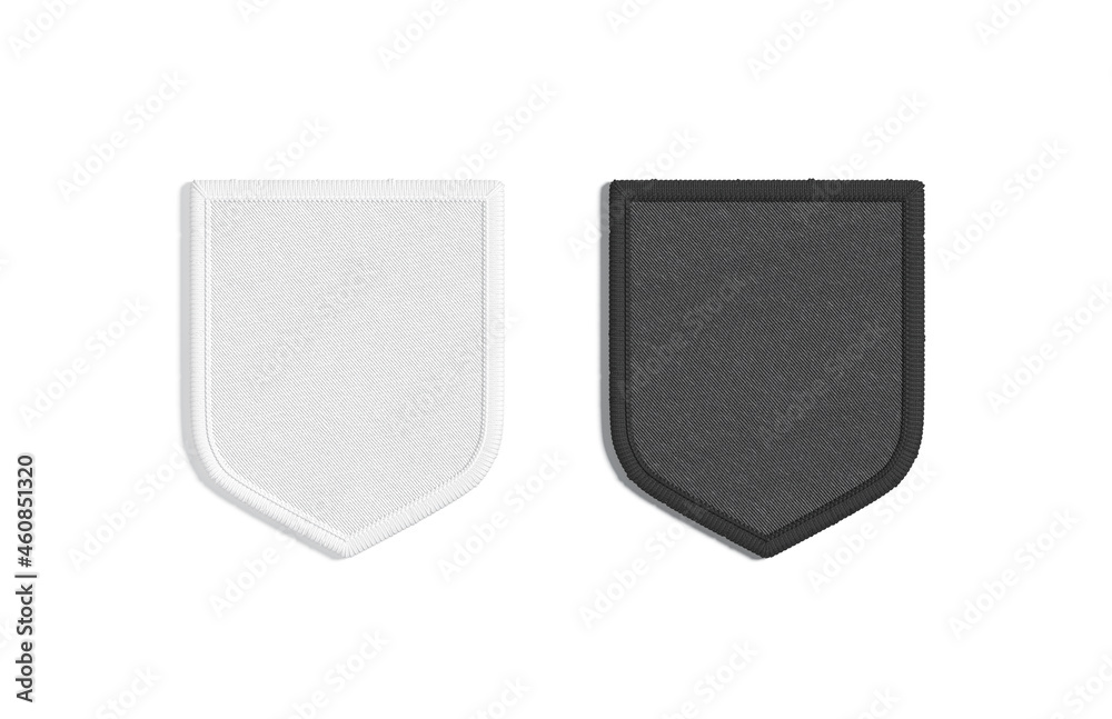 Blank black and white shield embroidered patch mockup, top view Stock ...