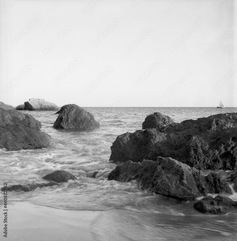 Strip of golden sand between Arrabida and a magnificent sea Stock Photo ...