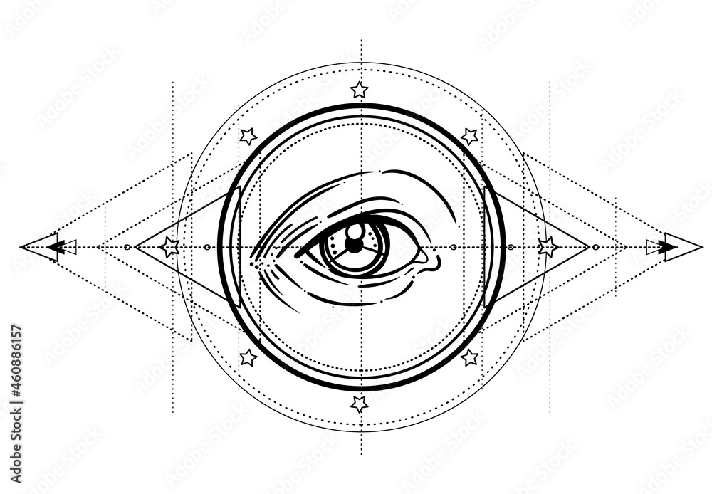 Eye of Providence. Masonic symbol. All seeing eye inside triple moon ...