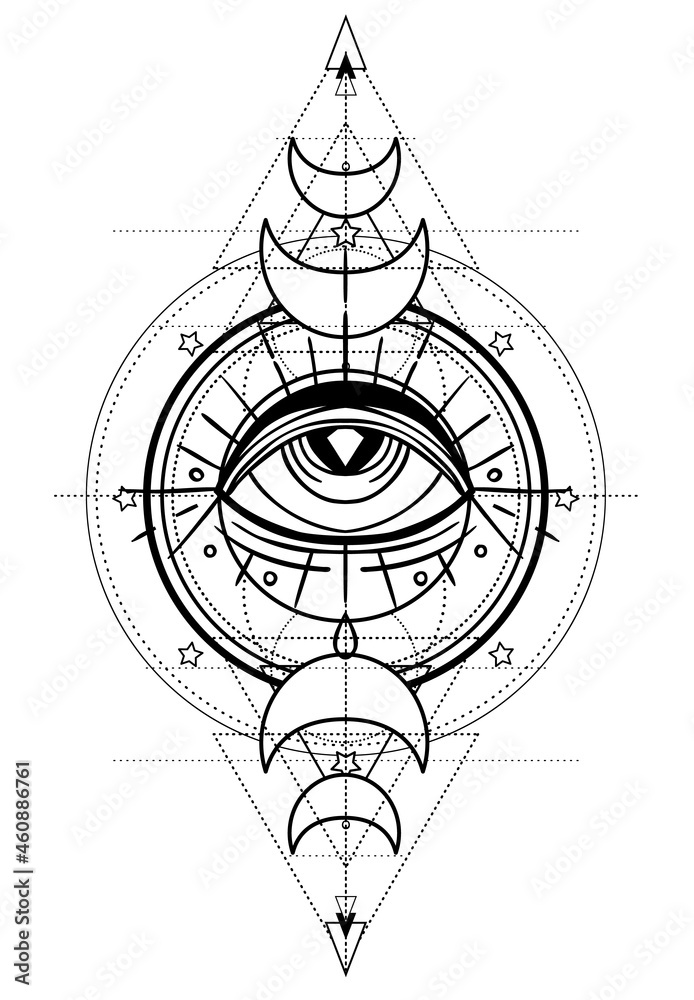 Eye of Providence. Masonic symbol. All seeing eye inside triple moon ...