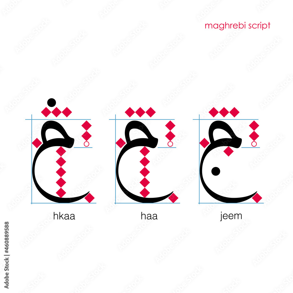 Arabic alphabet isolated letters calligraphy. Magrebi script arabic ...
