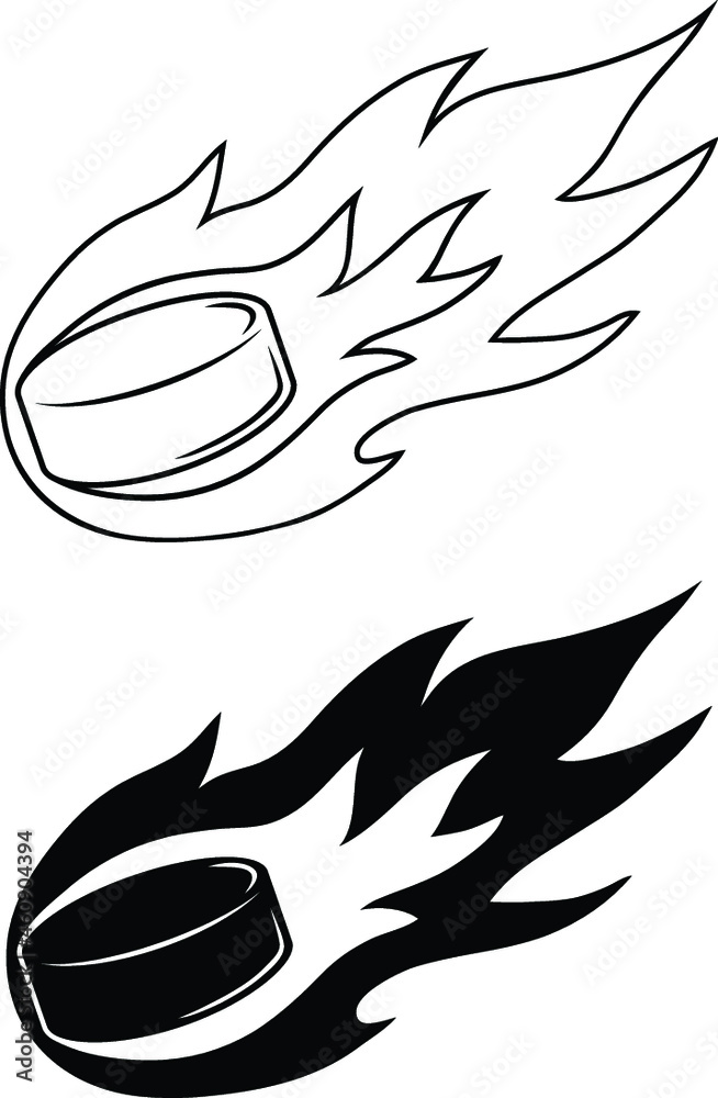 Hockey Puck with Flames and Fire Clipart Set - Outline, Silhouette ...