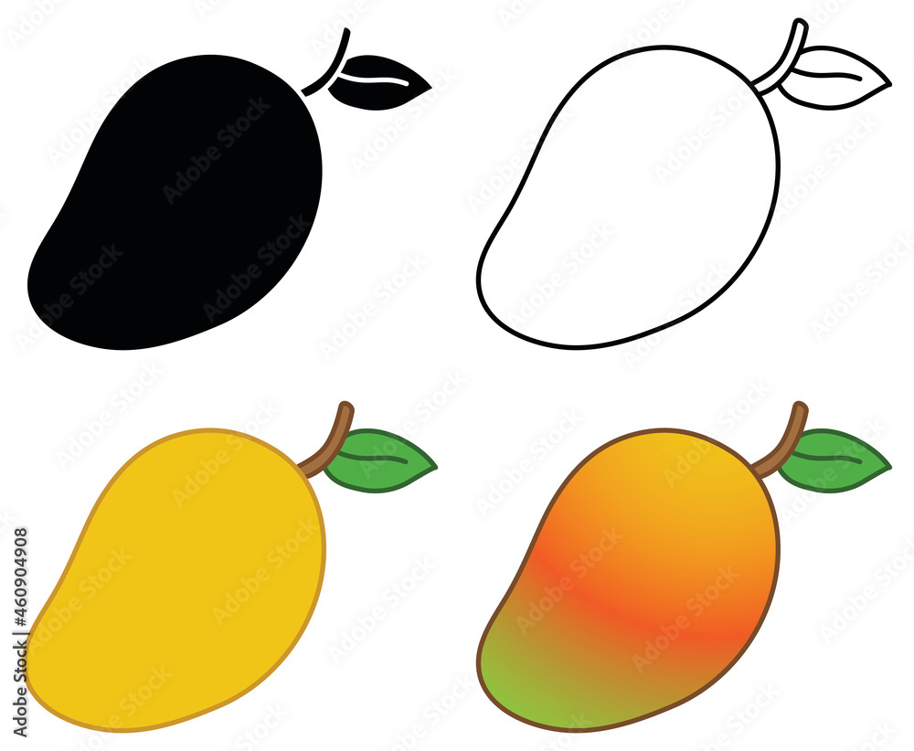Mango Clipart Set - Outline, Silhouette and Colored Stock Vector ...