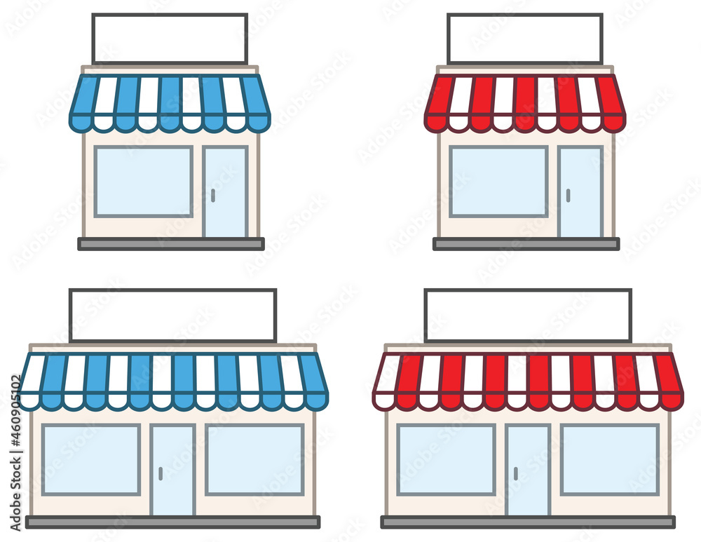 Storefront Façade Clipart Set - Red and Blue Stock Vector | Adobe Stock