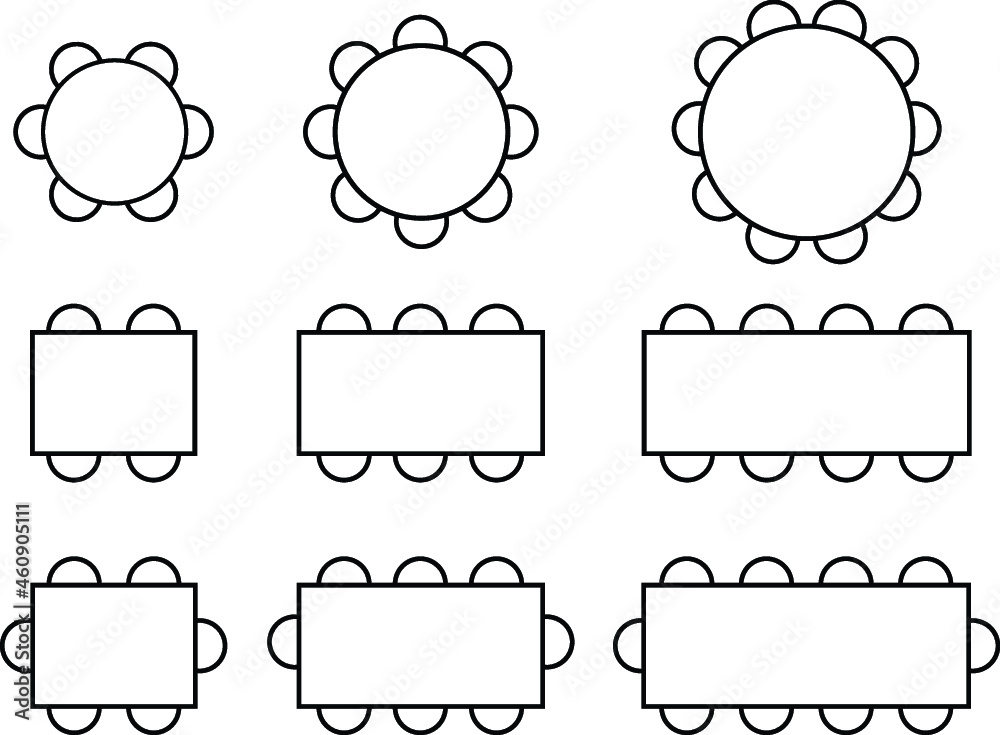 Table Seating Arrangement Icons for an Event - Clipart Outline Stock ...