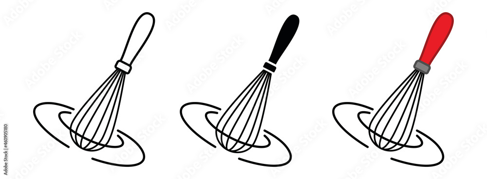 Whisk Mixing Clipart Set - Outline, Silhouette and Colored Stock Vector ...