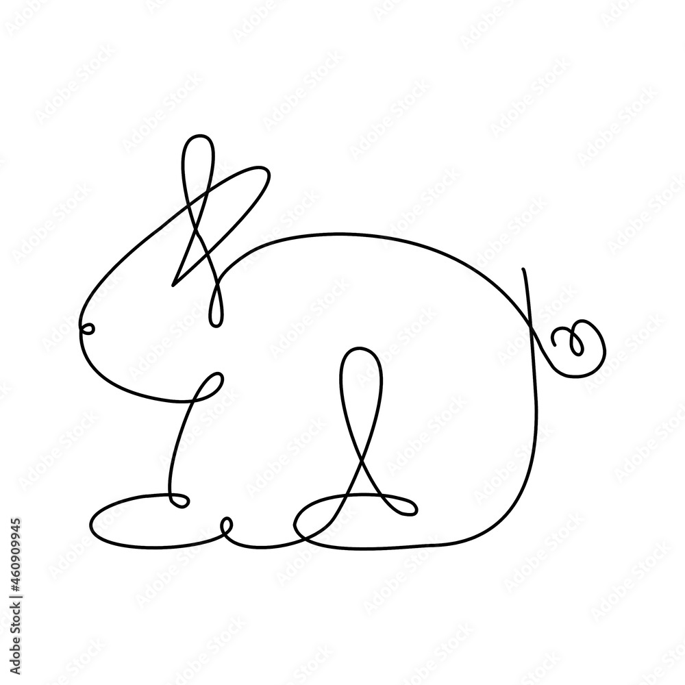 One line rabbit bunny on white background minimalistic Stock ...