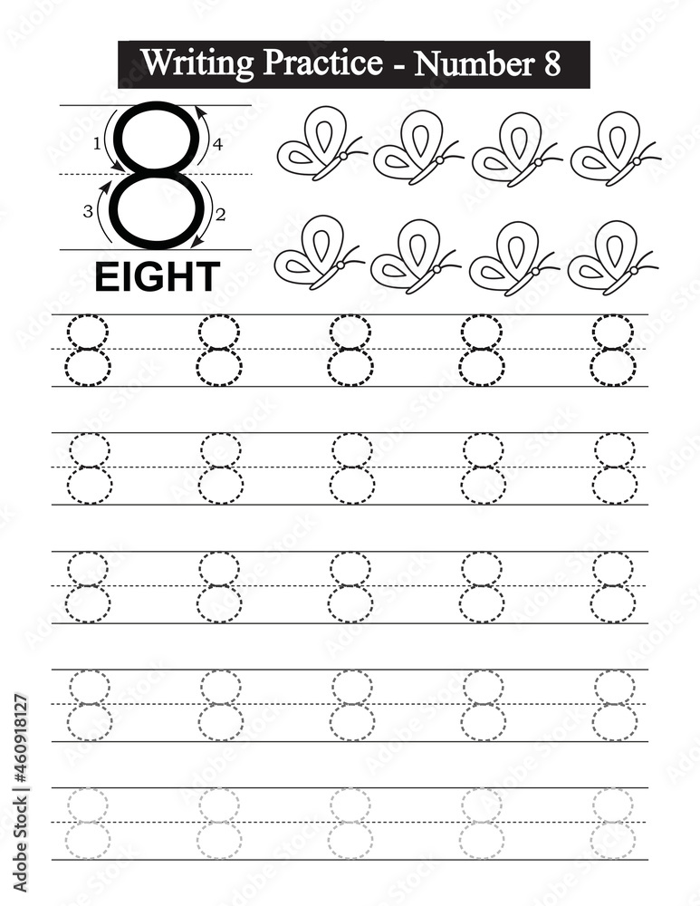 Ilustrace „Numbers tracing worksheet. 1-10 writing pages. Handwriting ...