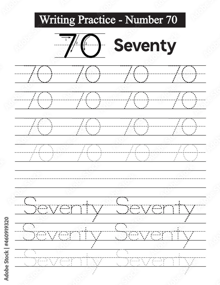 Numbers tracing worksheet. 0-100 writing pages. Handwriting exercise ...