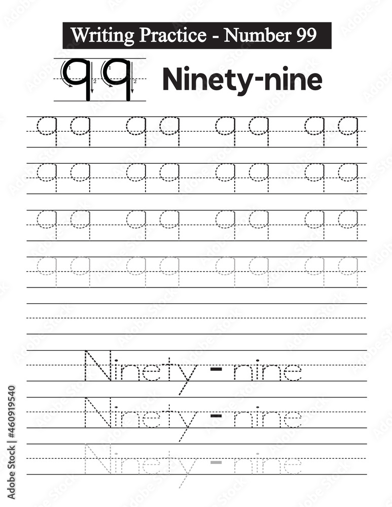 Numbers tracing worksheet. 0-100 writing pages. Handwriting exercise ...