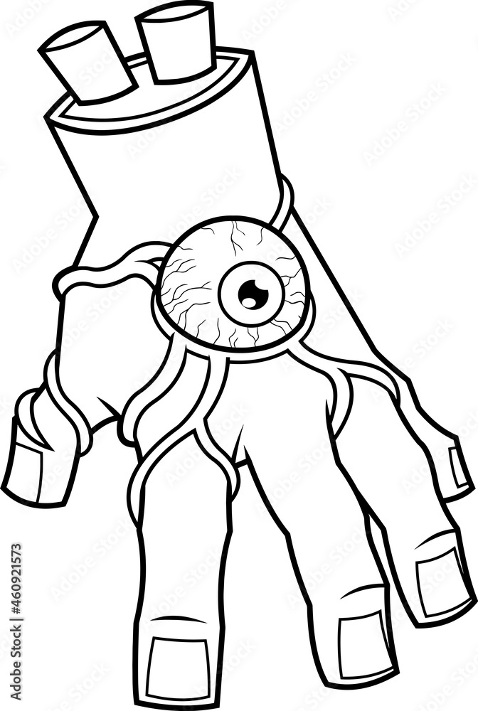 Outlined Scary Evil Zombie Hand Cartoon With One Eye Walking. Vector ...