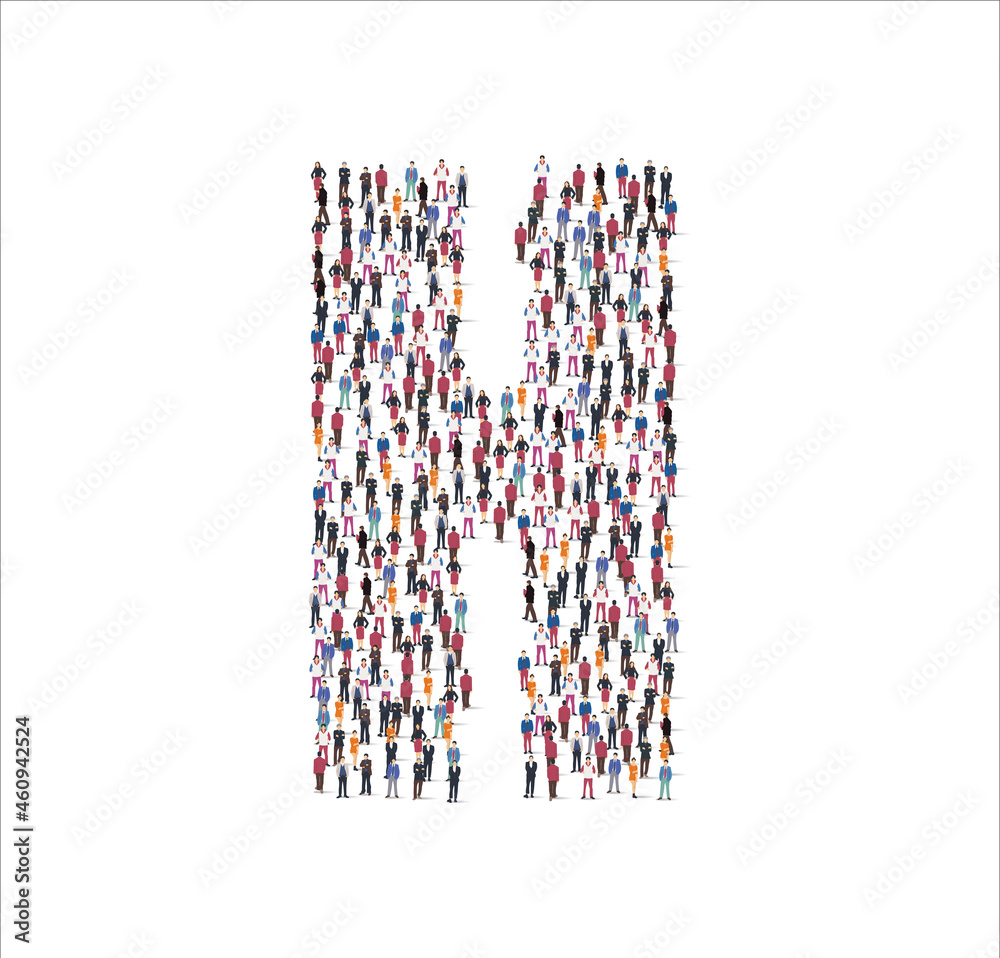 Men and women characters illustration flat. forming the consonant H ...