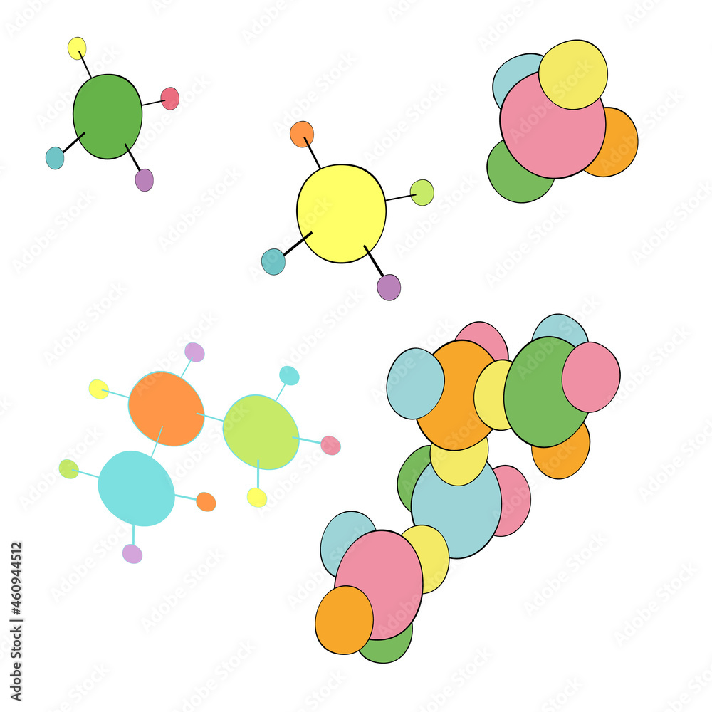 An outline jpeg illustration of colorful molecules sets isolated on ...