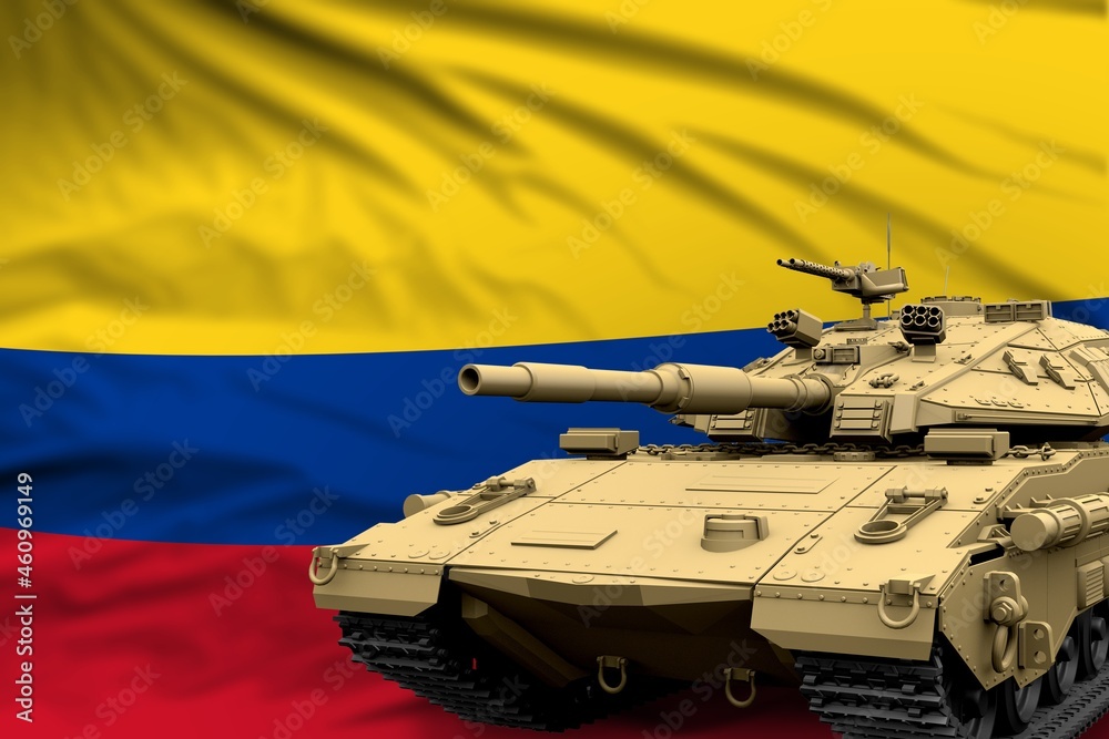 Heavy tank with fictional design on Colombia flag background - modern ...