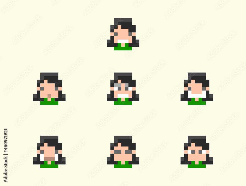 set of cute children face in pixel art Stock Vector | Adobe Stock