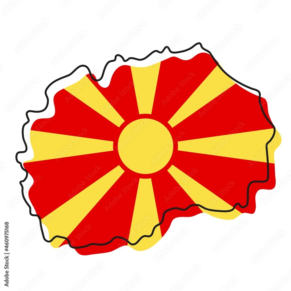 Stylized outline map of Macedonia with national flag icon. Flag color ...