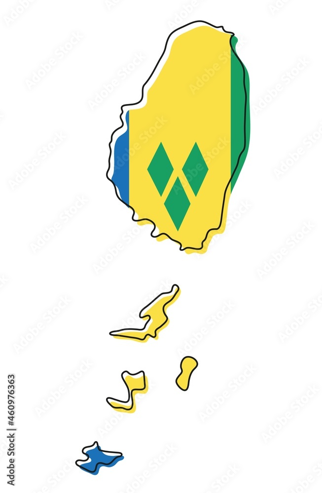 Stylized outline map of Saint Vincent and the Grenadines with national ...