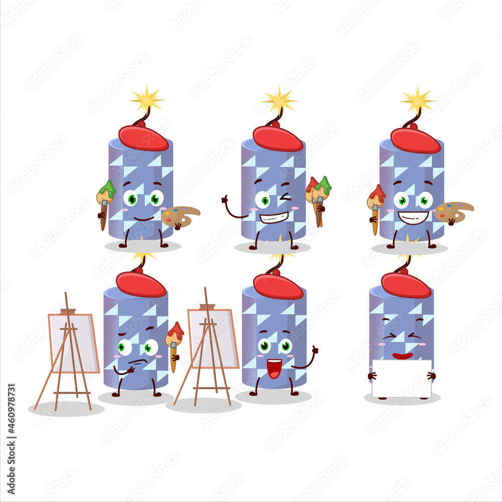 Artistic Artist of light blue firecracker cartoon character painting ...